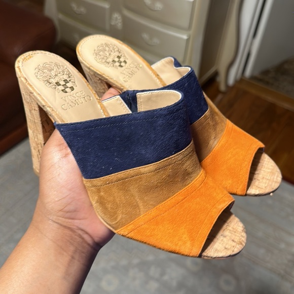 Vince Camuto | Shoes | New Vince Camuto Orange Brown Navy Blue Block ...